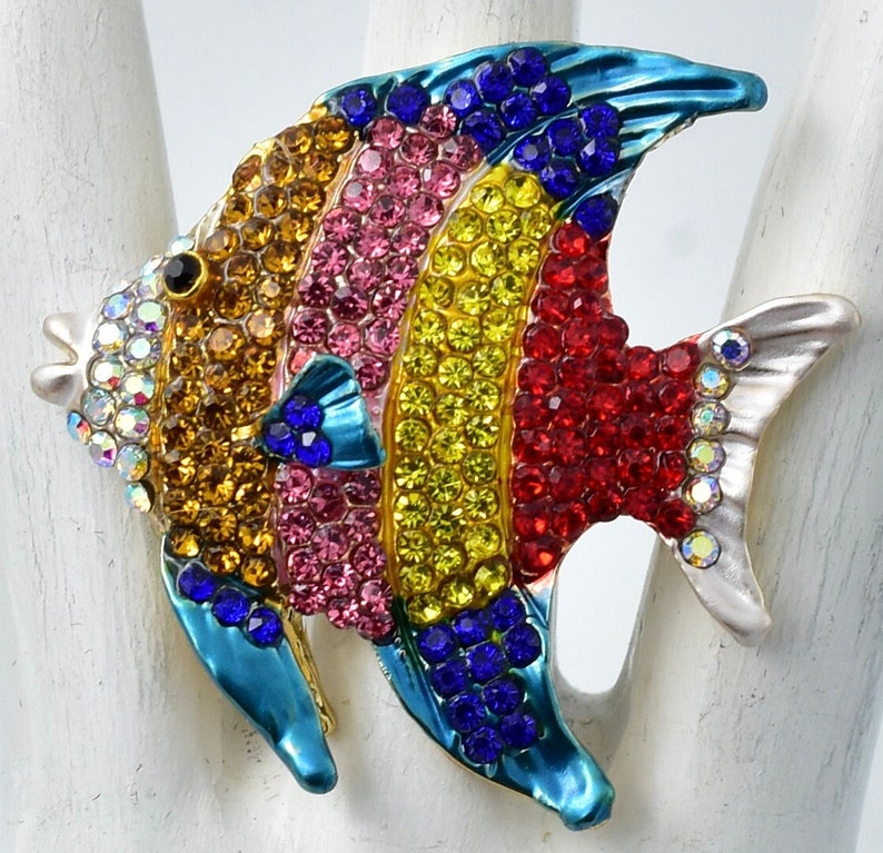 Rhinestone Fish Ring Multicolor Rhinestones Striped Ring - Etsy
