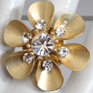Gold Flower Ring Rhinestone Ring Cocktail Ring Gift for Her Adjustable ...