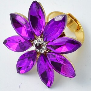 Purple Flower Ring Rhinestone Ring Gold Ring Crystal Ring Adjustable ...