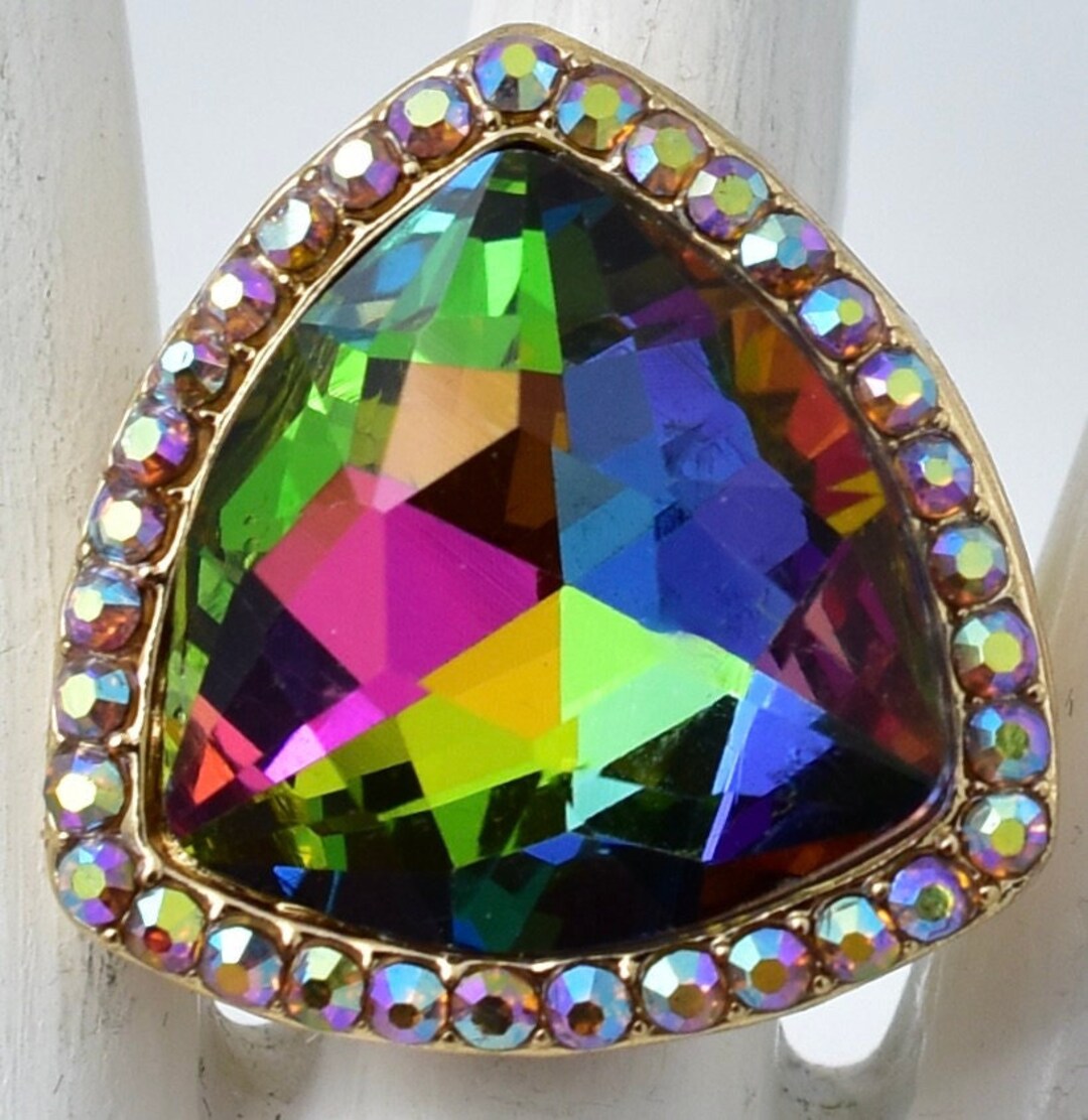 Rainbow Cocktail Ring Vitrail Stone Aurora Borealis Rhinestones ...