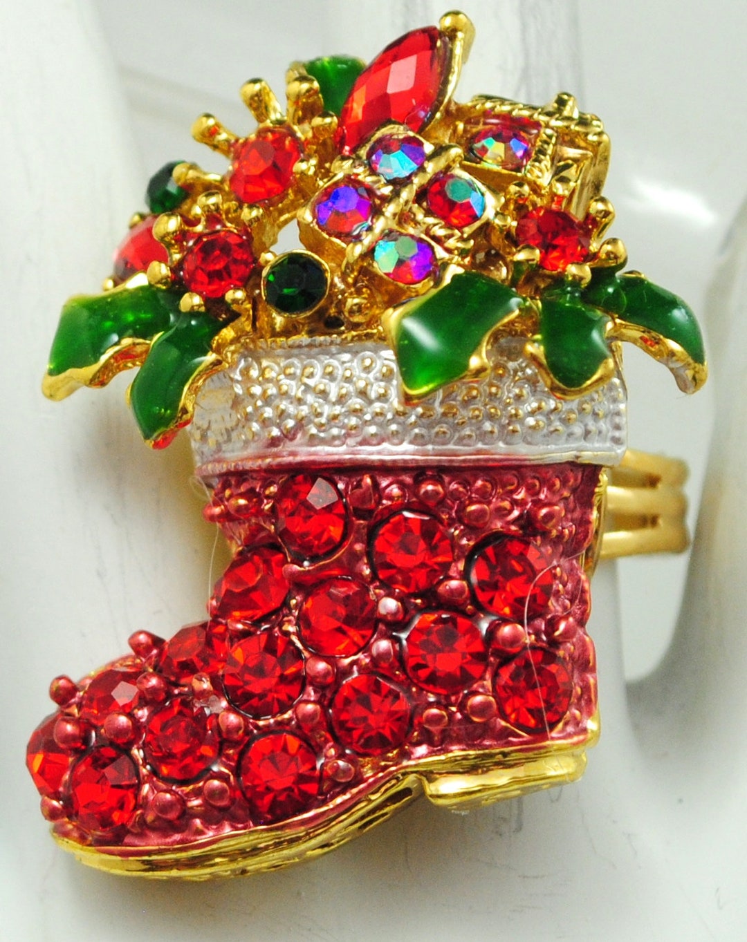 Santa's Boot Ring Red Rhinestones Christmas Jewelry Stocking Stuffer ...