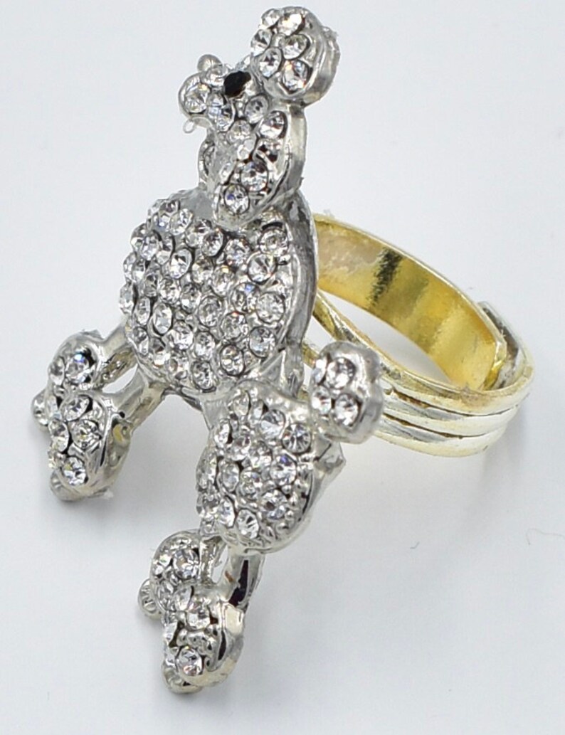 Rhinestone French Poodle Ring Silver Dog Ring Adjustable Ring | Etsy