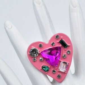 Pink Heart Ring With Rhinestones Valentine's Day Gift Adjustable Ring ...