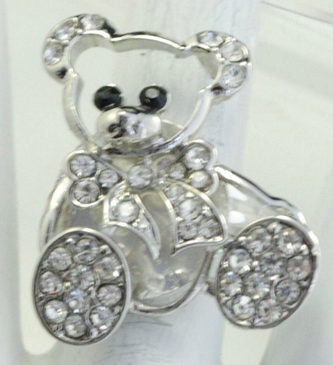 Teddy Bear Ring Rhinestones Silver Ring Gift For Her | Etsy