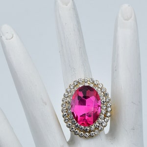 Oval Pink Cocktail Ring With Clear Rhinestones Crystal Ring - Etsy