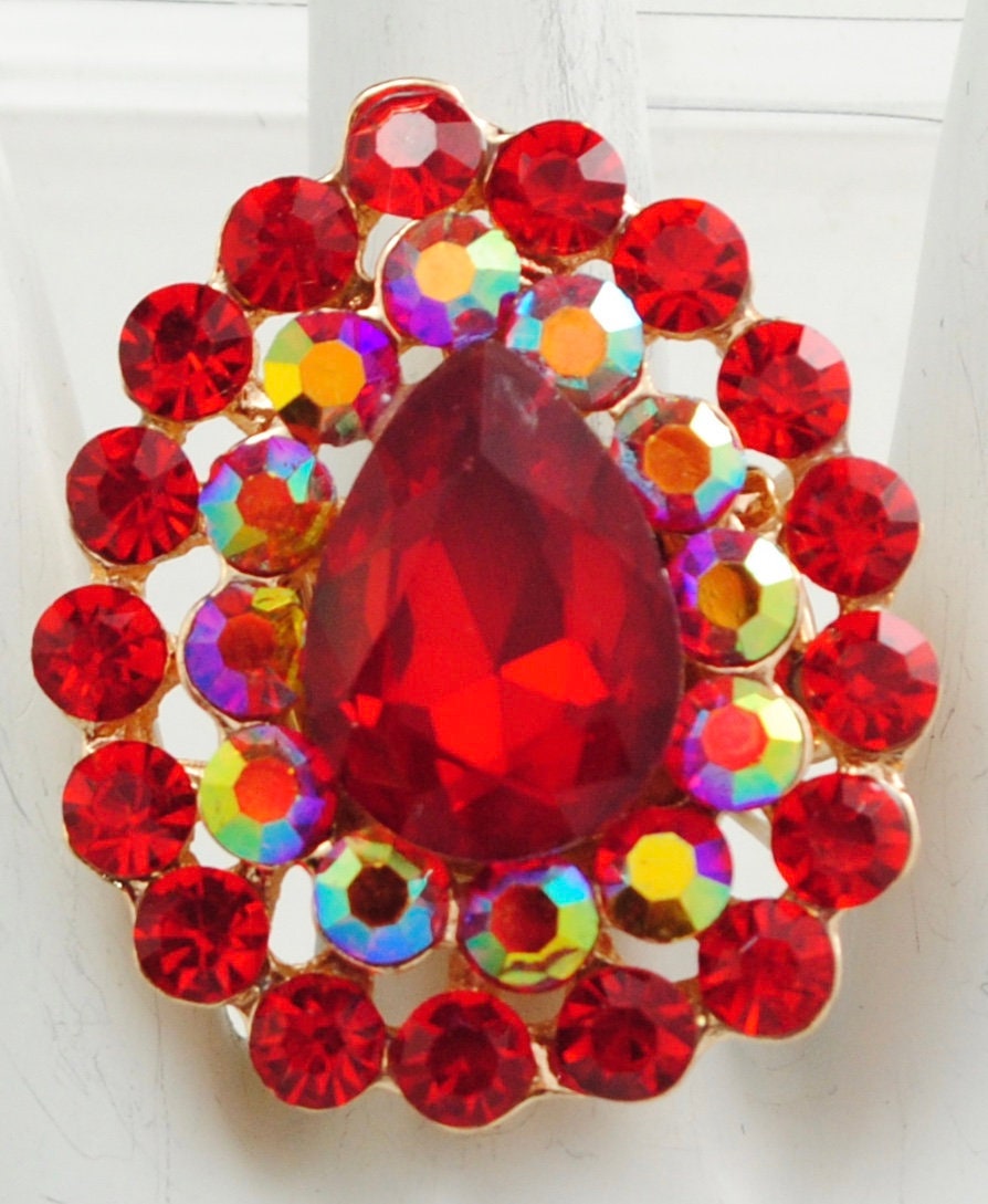 Red Teardrop Ring AB Rhinestones HolidayJewelryGift For | Etsy