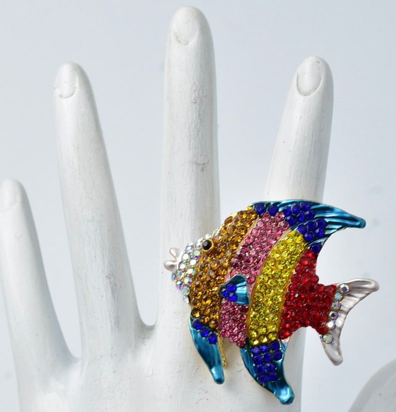 Rhinestone Fish Ring Multicolor Rhinestones Striped Ring - Etsy
