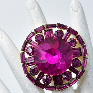 Fuchsia Cocktail Ring Oversized Round Ring Fuchsia Rhinestones ...