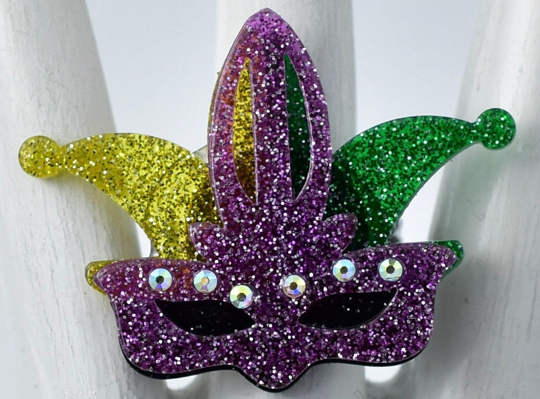 Mardi Gras Mask Ring Purple,green & Gold Mardi Gras Jewelry Adjustable ...