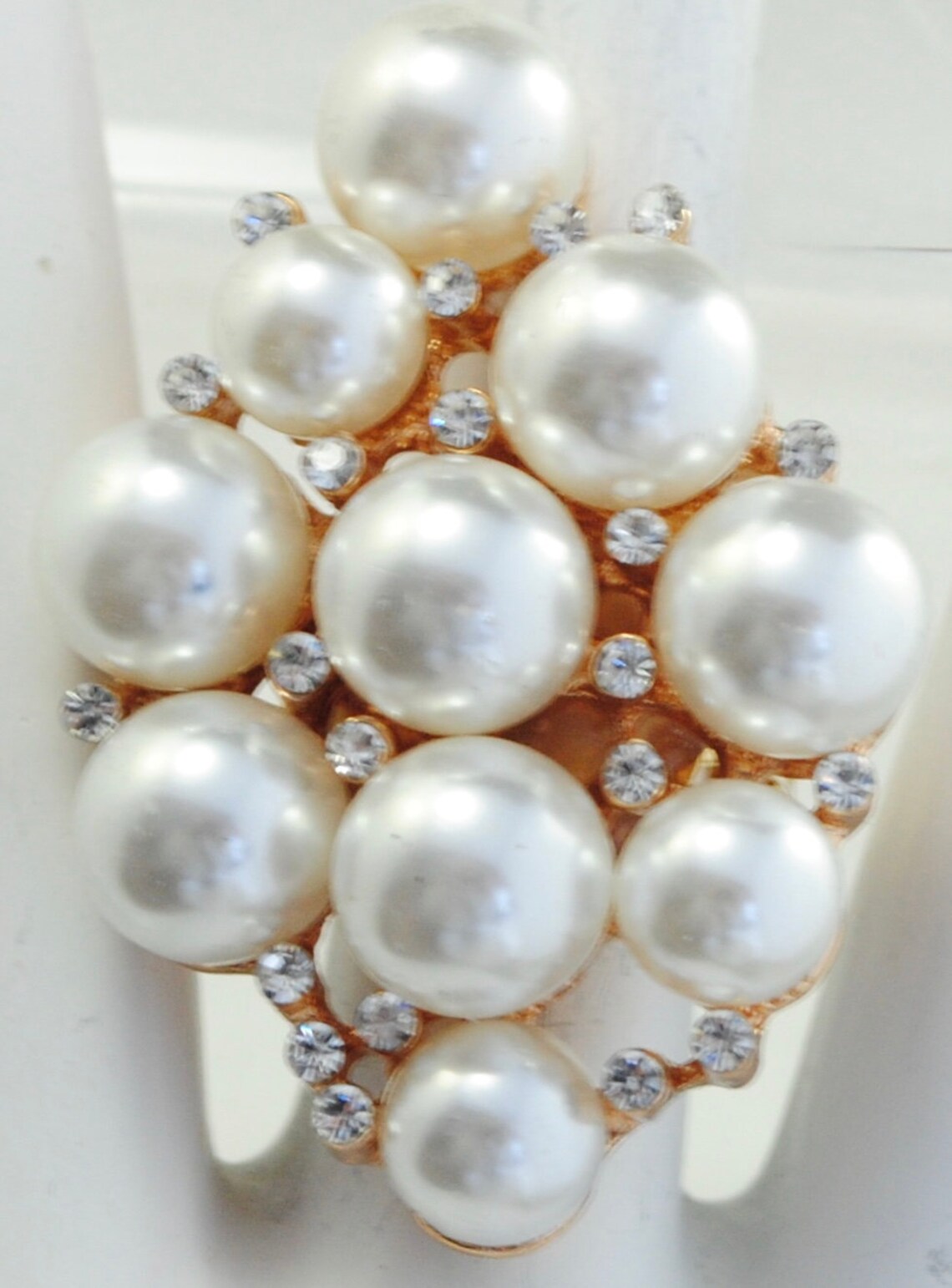 Geometric Pearl Ring Clear Rhinestones Gold Ring Big Ring | Etsy