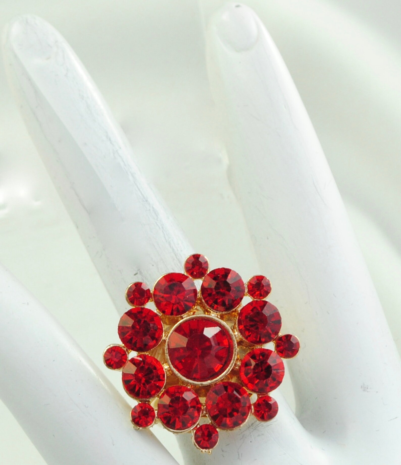 Red Rhinestone Ring Floral Ring Gold Ring Holiday Jewelry Gift - Etsy