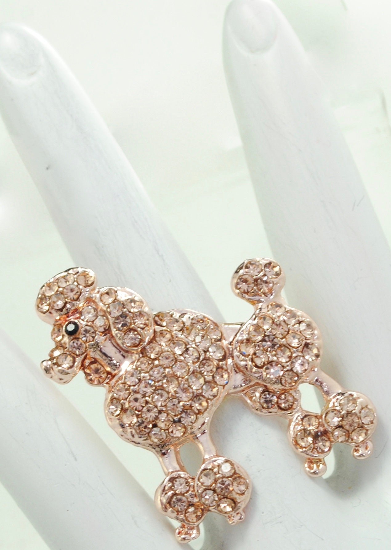 Rhinestone Poodle Ring, Rose Gold Adjustable Band - Etsy