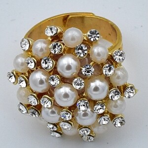 Pearl & Rhinestone Ring, Small Gold Ring, Gift for Women Adjustable ...