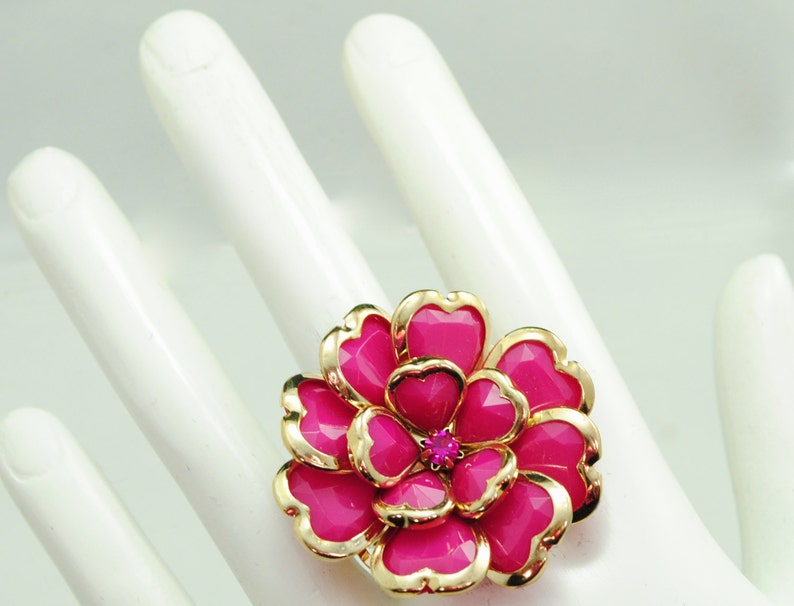 Pink Flower Ring Gold Ring Spring Jewelry Gift for Her - Etsy