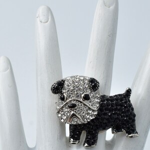 Rhinestone Dog Ring Bulldog Ring Silver Ring Adjustable Ring - Etsy