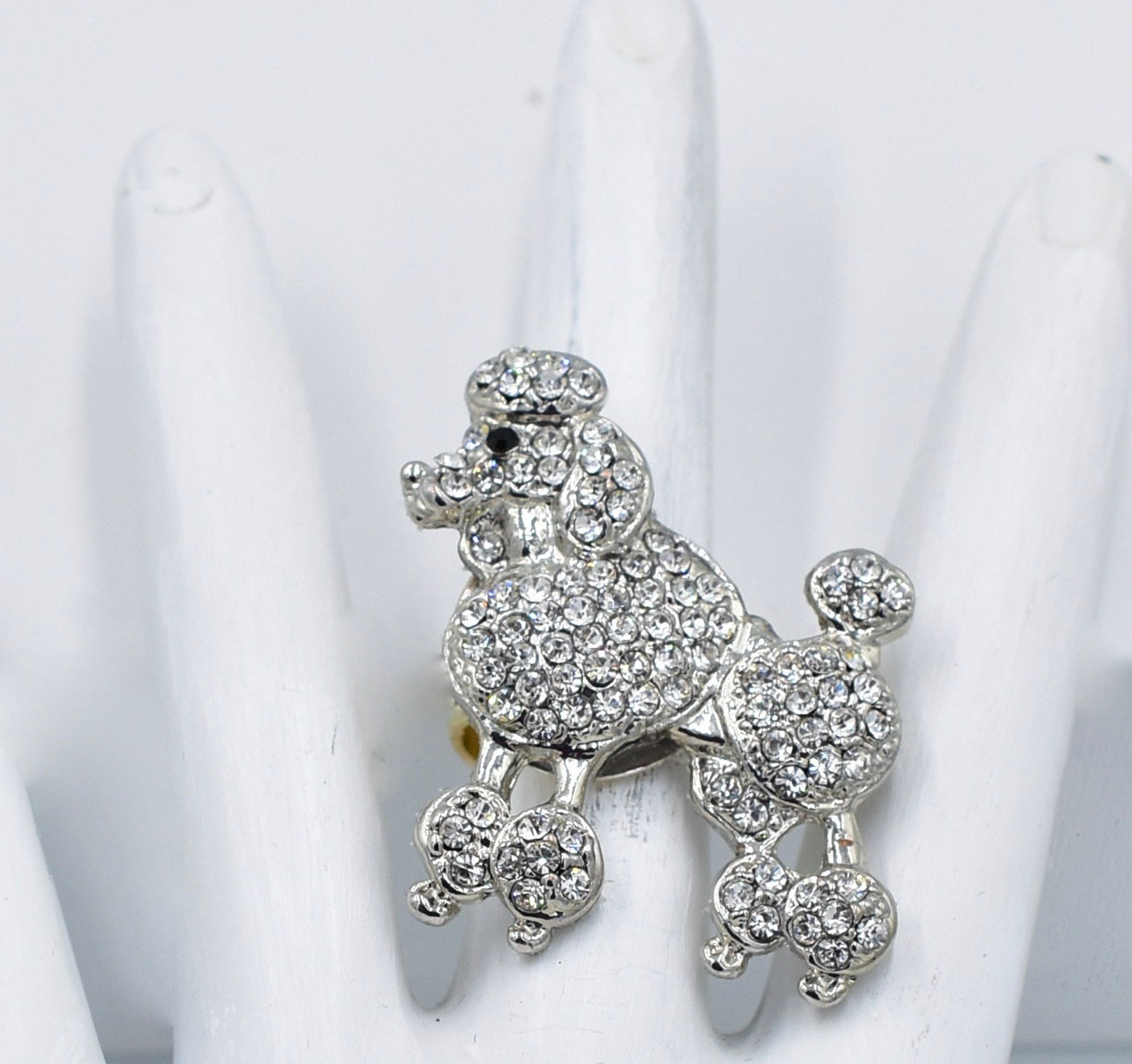 Rhinestone French Poodle Ring Silver Dog Ring Adjustable Ring | Etsy