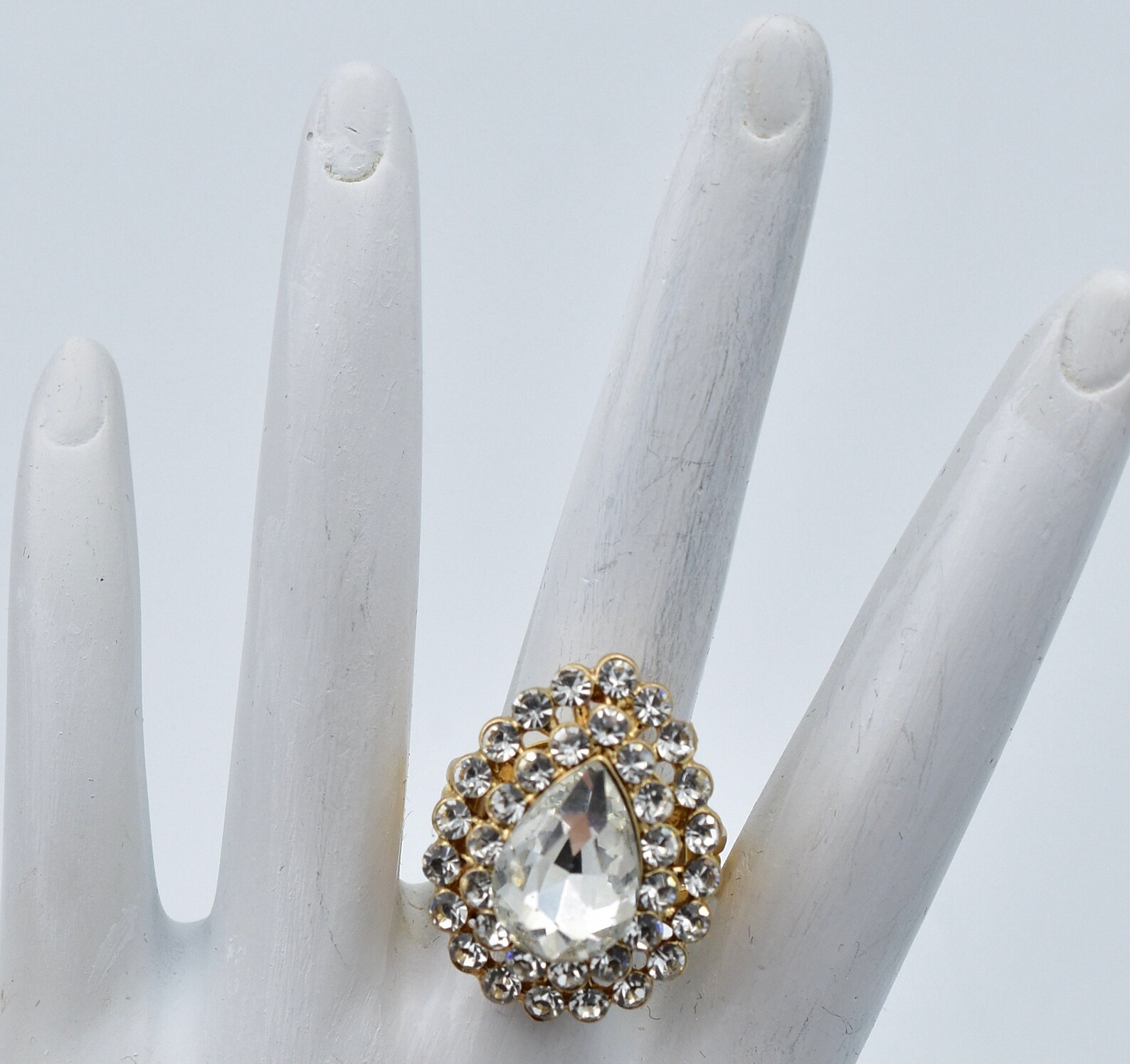 Rhinestone Cocktail Ring Gold Teardrop RingWedding Jewelry | Etsy