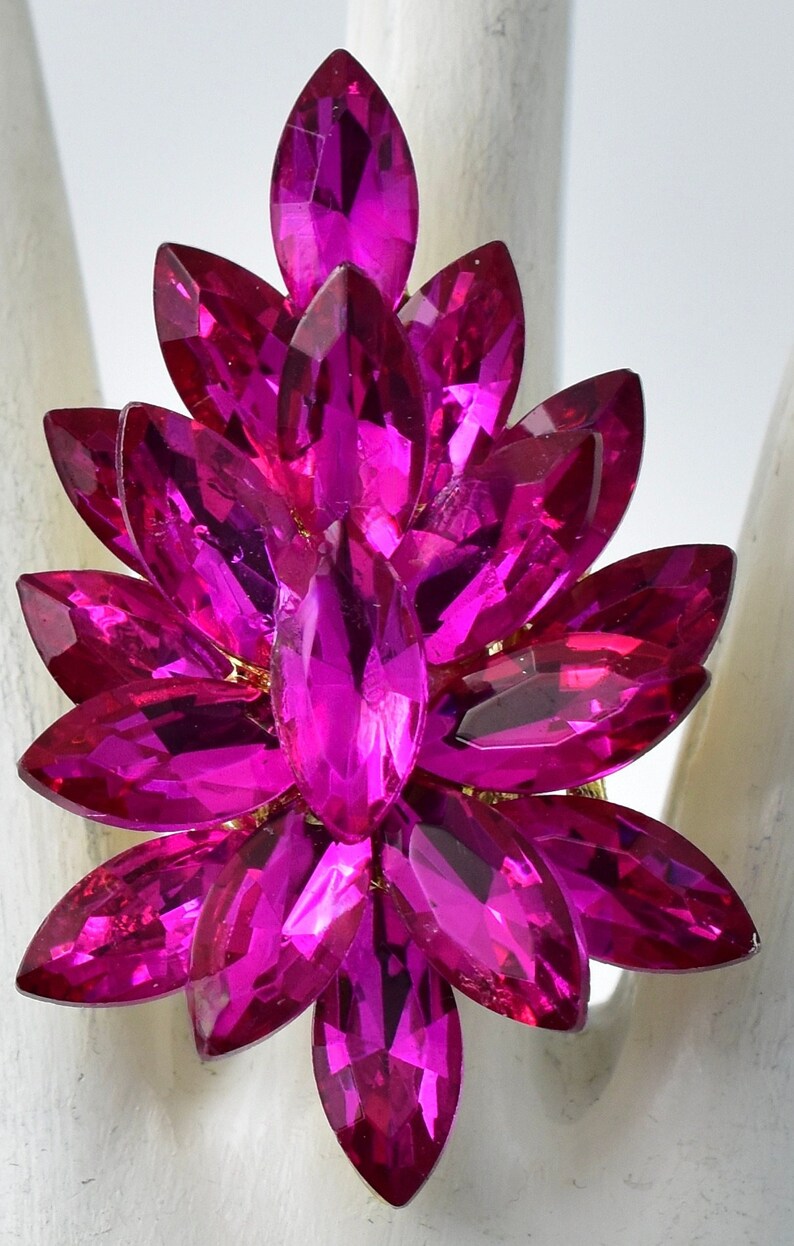 Fuchsia Cocktail Ring Oversized Ring Gold Ring Marquise - Etsy