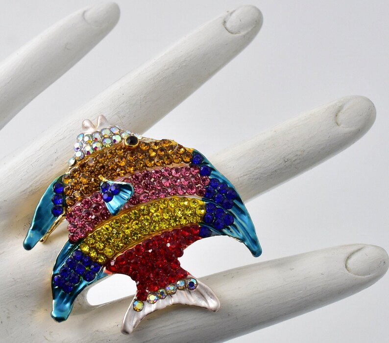 Rhinestone Fish Ring Multicolor Rhinestones Striped Ring - Etsy