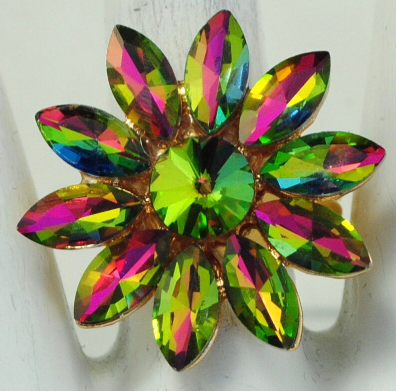 Rainbow Flower Ring Multicolor AB Rhinestones Gift for Women - Etsy