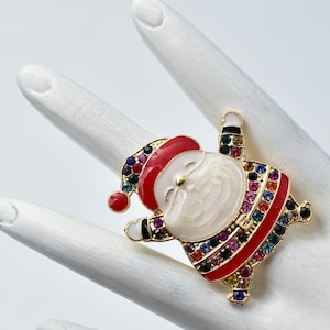Santa Claus Ring Christmas Jewelry Multicolor Rhinestones Adjustable ...