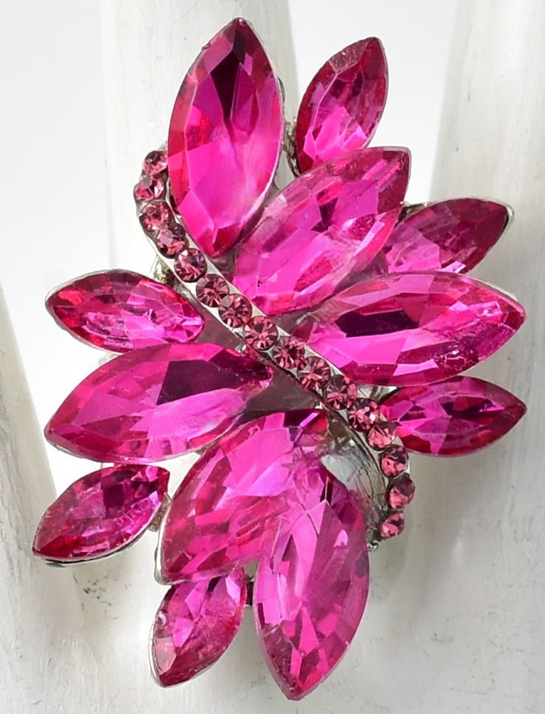 Pink Cocktail Ring Marquise Rhinestones Silver Ring Gift for Her ...