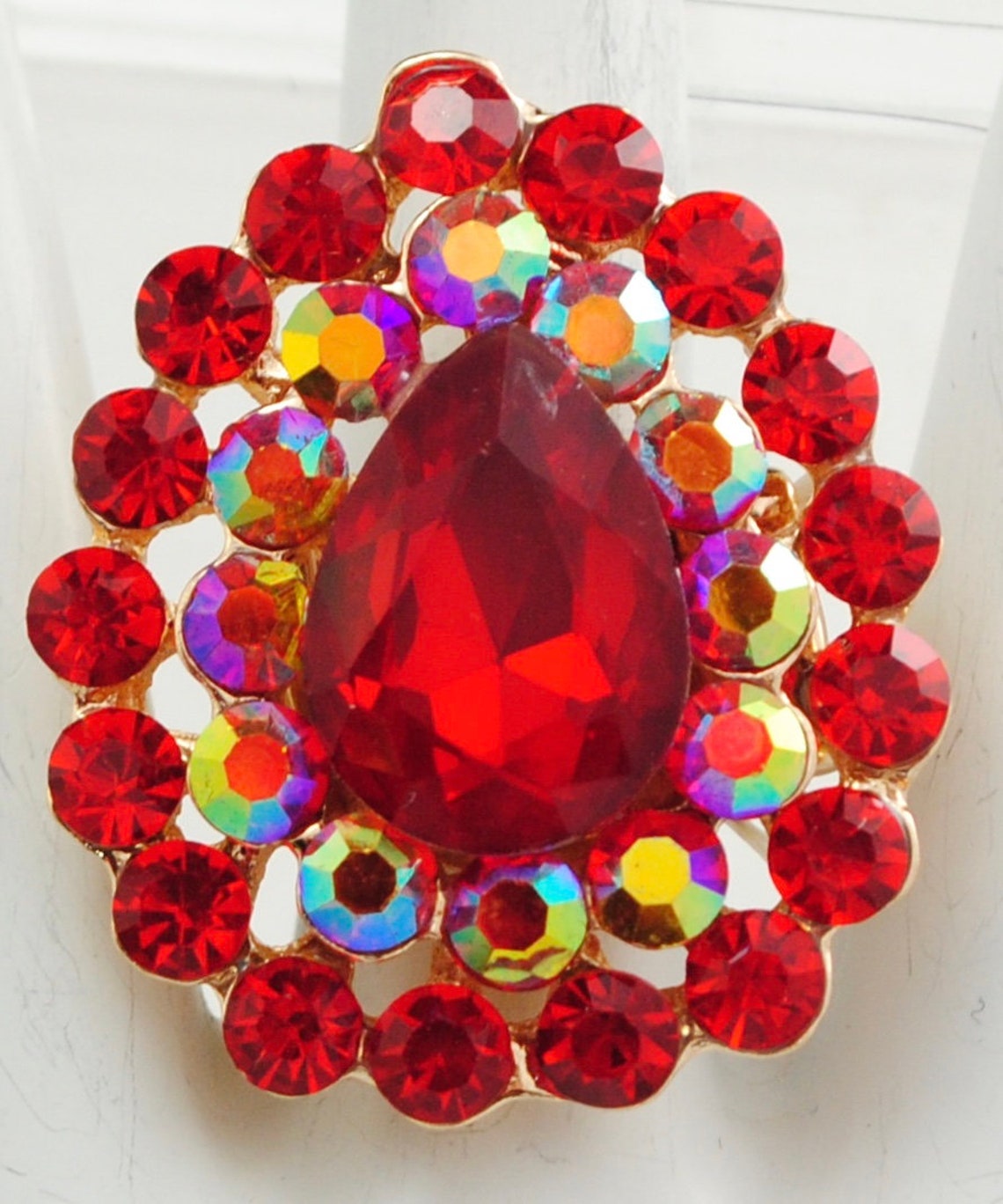 Red Teardrop Ring AB Rhinestones Holidayjewelrygift for - Etsy