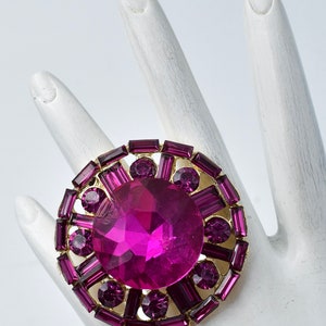 Fuchsia Cocktail Ring Oversized Round Ring Fuchsia Rhinestones ...