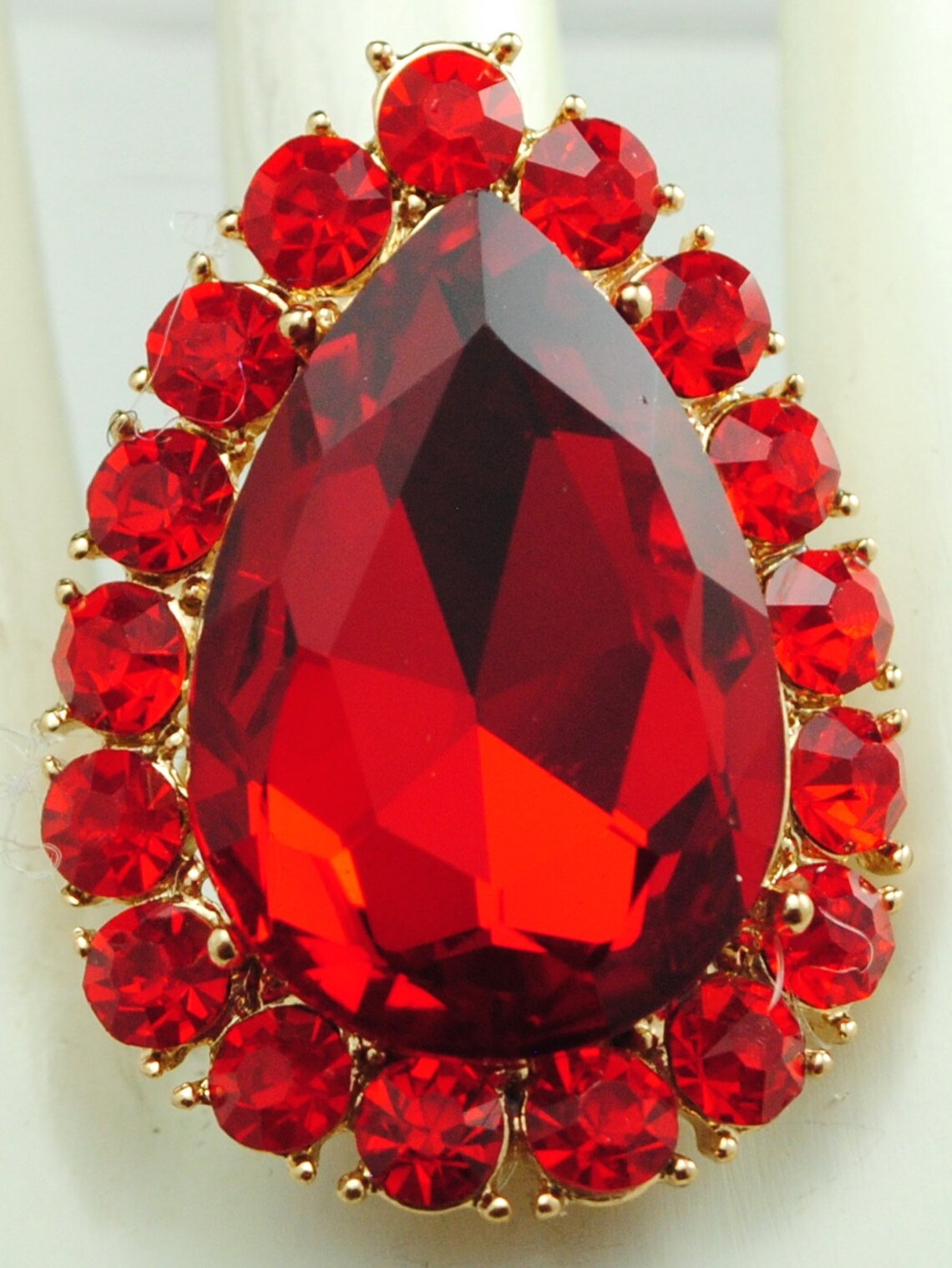 Big Red Cocktail Ring Red Rhinestones Teardrop Ring Holiday | Etsy