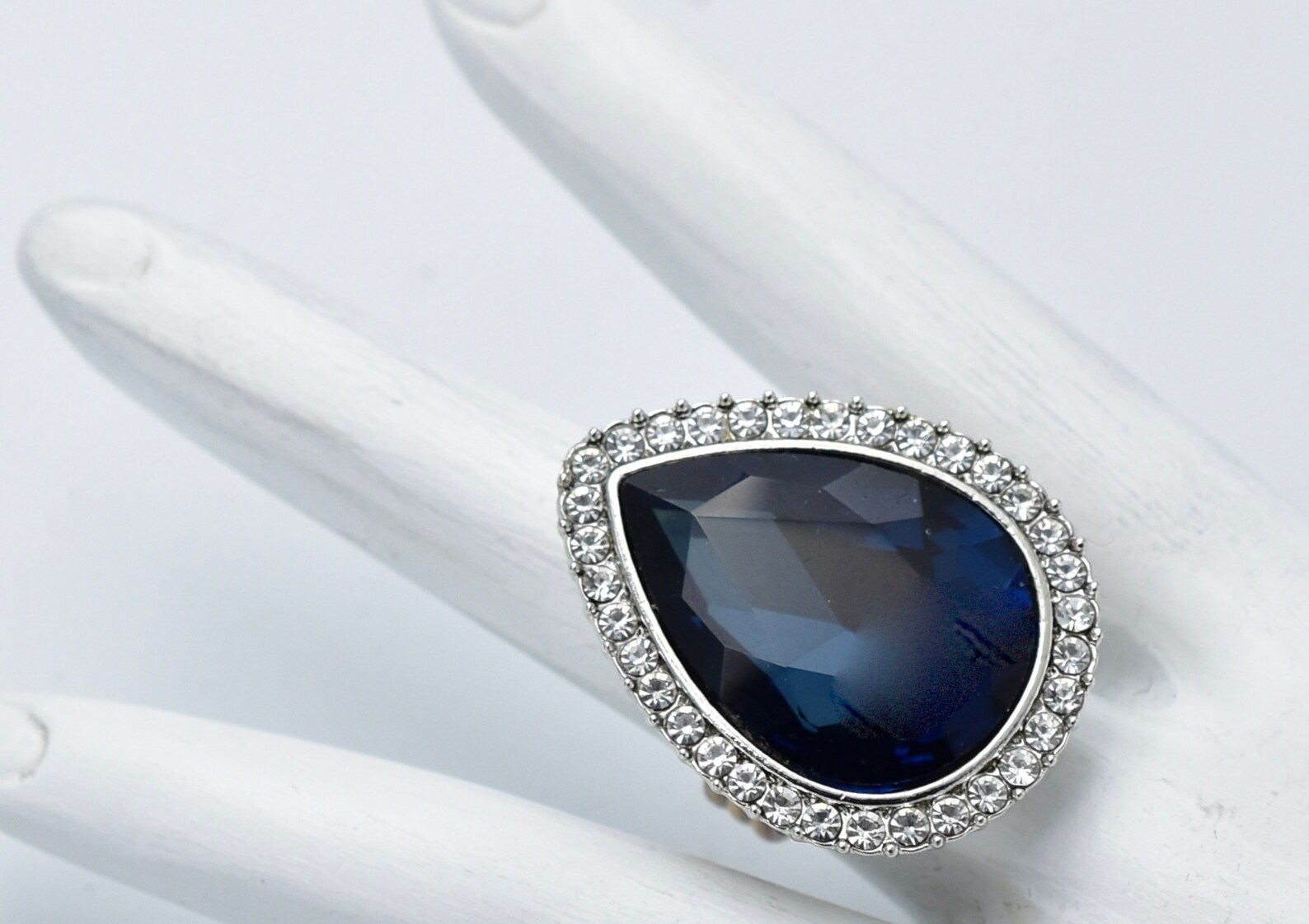Blue Teardrop Ring Crystal Ring Silver Ring Adjustable Ring - Etsy
