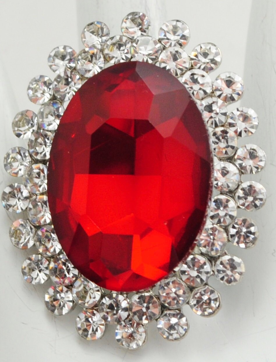 Red Cocktail Ring Clear Rhinestones Big Oval Ring Gift For | Etsy