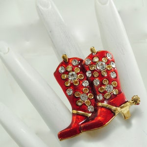 Red Cowboy Boots Ring Rhinestone Ring Gift for Her Adjustable - Etsy