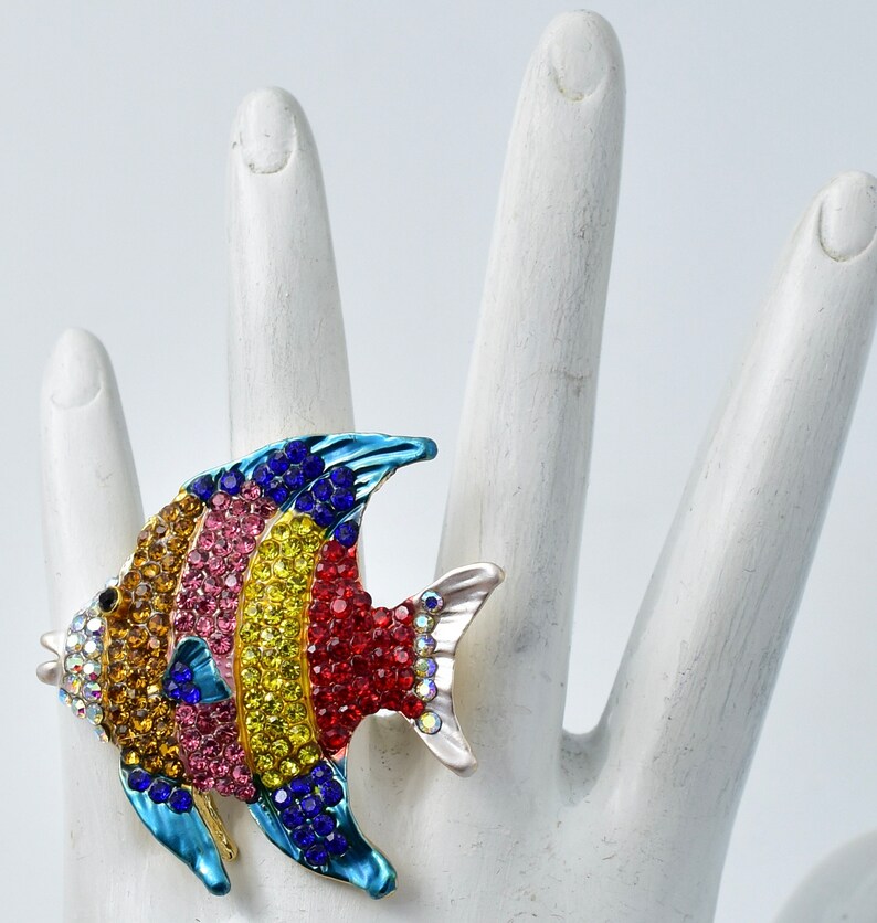 Rhinestone Fish Ring Multicolor Rhinestones Striped Ring - Etsy