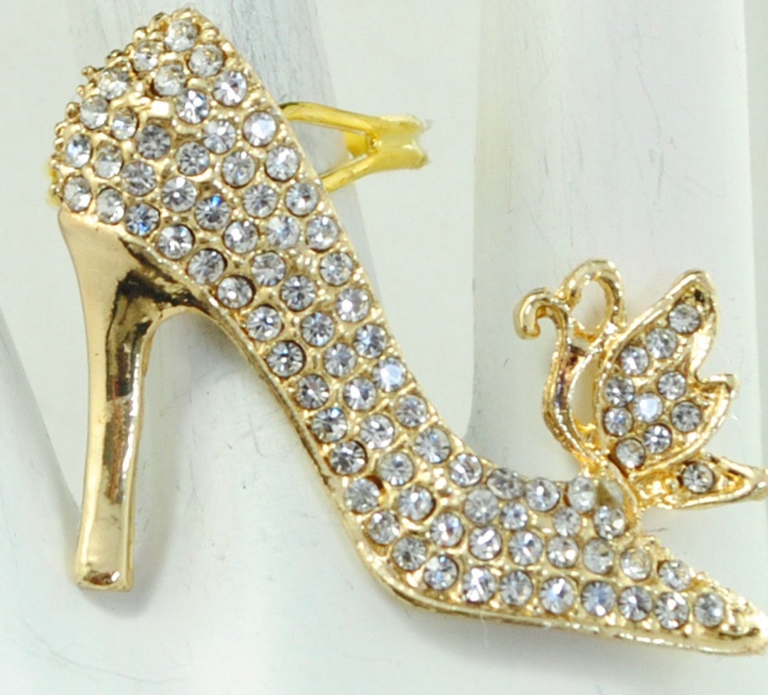 Rhinestone Shoe Ring Gold High Heel Ring Girly Ring Adjustable Ring - Etsy