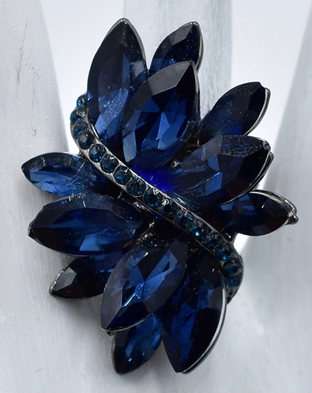 Navy Blue Cocktail Ring Marquise Rhinestone Ring Crystal Ring ...