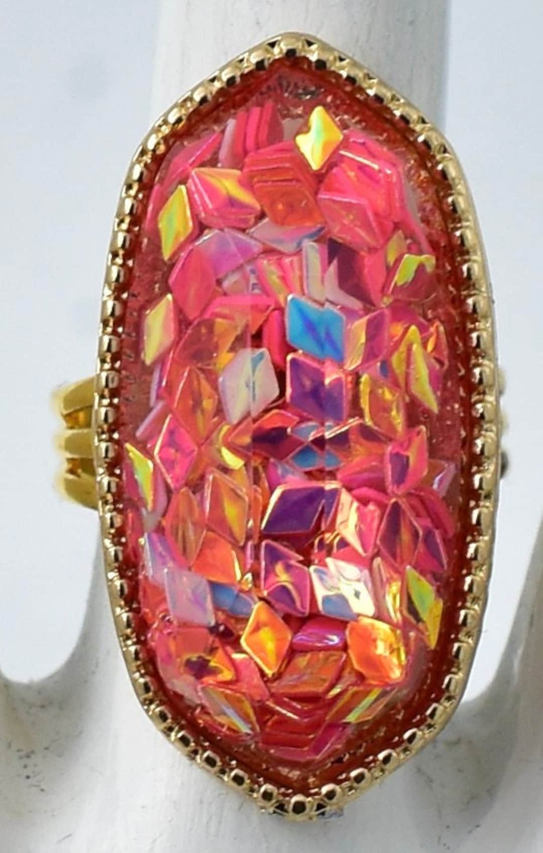 Pink Glitter Hexagon Ring Gold Ring Colorful Ring Adjustable Ring - Etsy