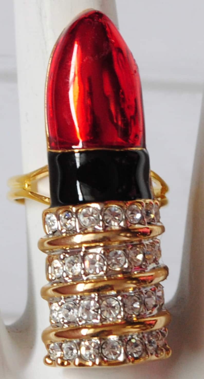Red Lipstick Ring Rhinestones Gold Ring Gift for Women - Etsy