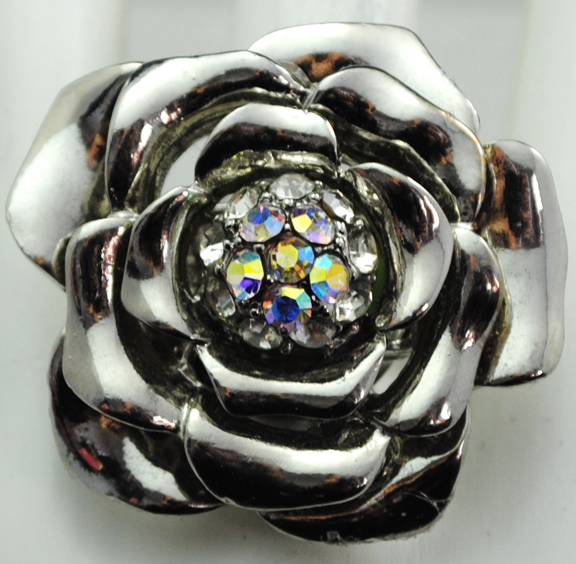 Silver Flower Ring AB Rhinestones Gift for Her Cocktail Ring - Etsy