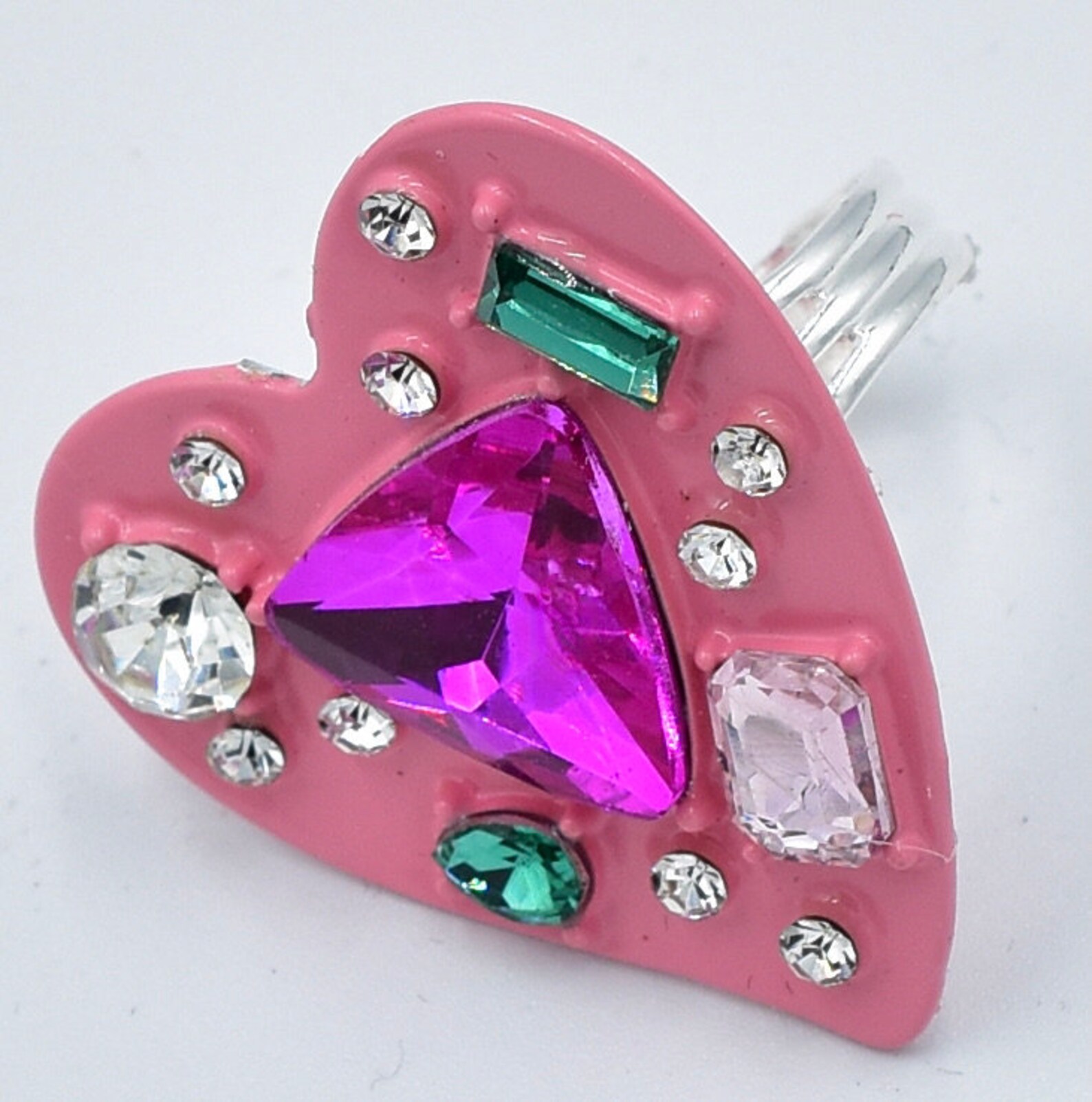 Pink Heart Ring With Rhinestones Valentine's Day Gift Adjustable Ring ...