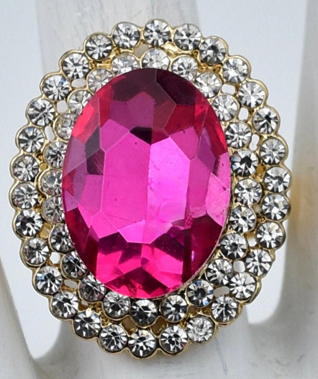 Oval Pink Cocktail Ring With Clear Rhinestones Crystal Ring - Etsy