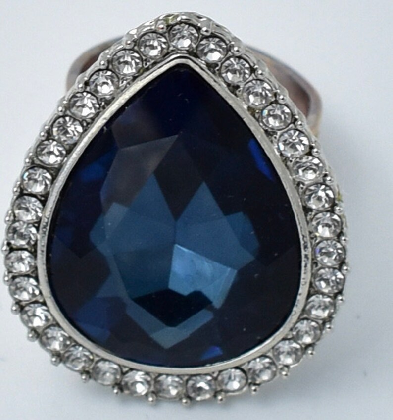 Blue Teardrop Ring Crystal Ring Silver Ring Adjustable Ring - Etsy