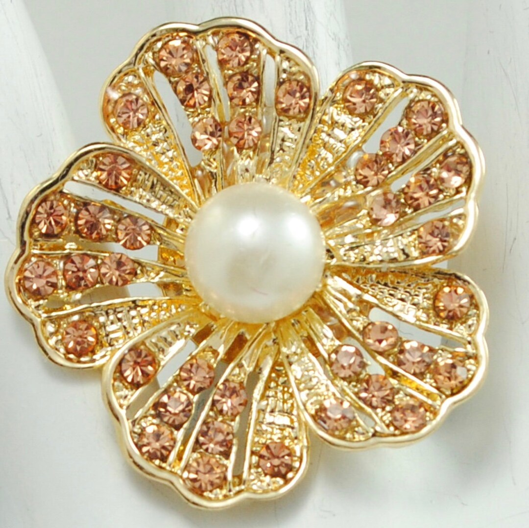 Gold Flower Ring Topaz Rhinestones Pearl Gift for Women Adjustable Ring ...