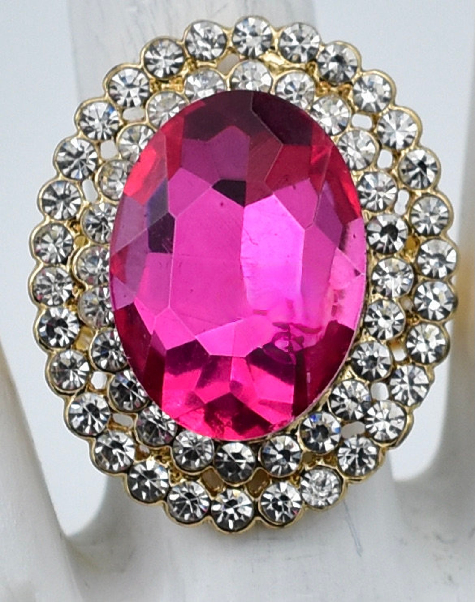 Oval Pink Cocktail Ring With Clear Rhinestones Crystal Ring - Etsy