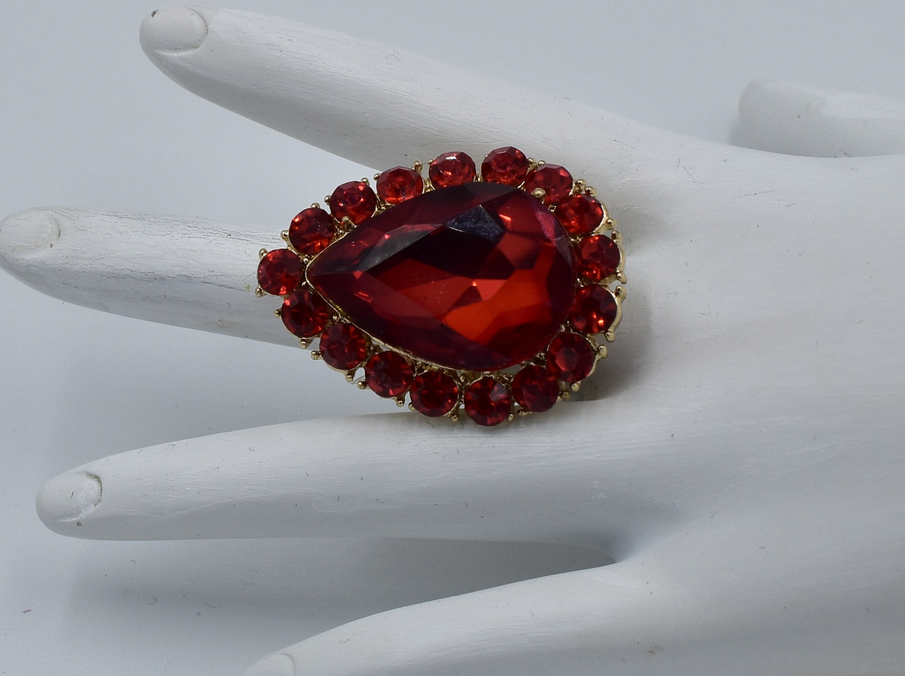 Big Red Cocktail Ring Red Rhinestones Teardrop Ring Holiday | Etsy