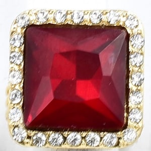 Ruby Red Square Cocktail Ring Clear Rhinestones Gold Ring Holiday ...