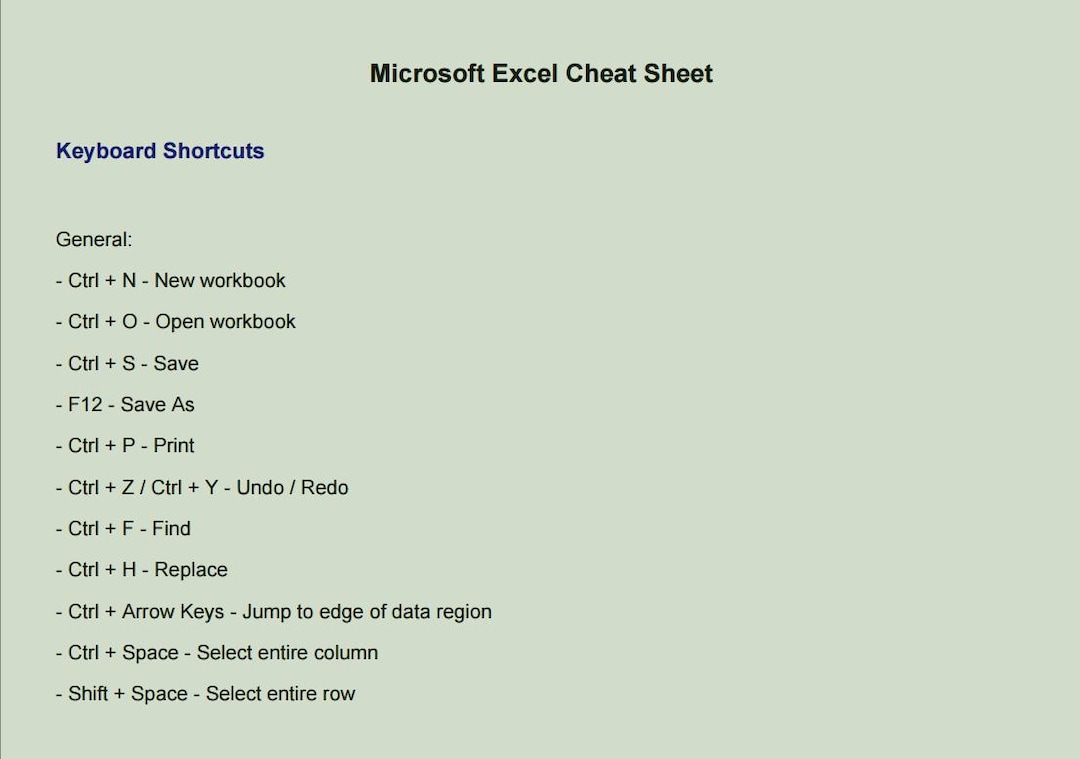 Microsoft Excel Cheat Sheet - Etsy