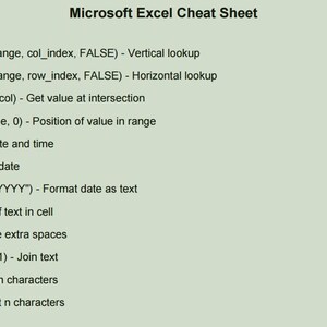 Microsoft Excel Cheat Sheet - Etsy