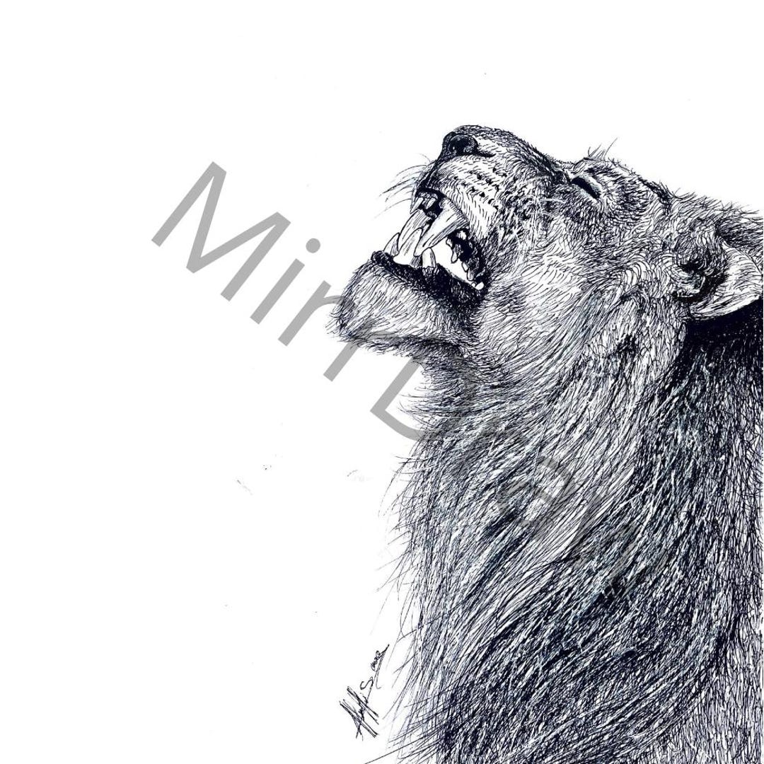 Roaring Lion Ink Drawing – Hand-drawn Digital Art Print, Lion ...