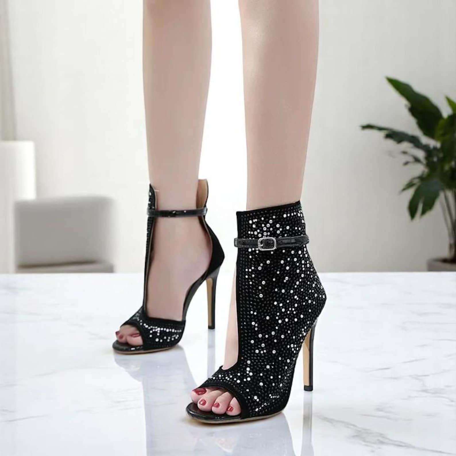 New Women's Crystal Sandals | Ankle Strap Buckle Transparent Heel Pumps ...