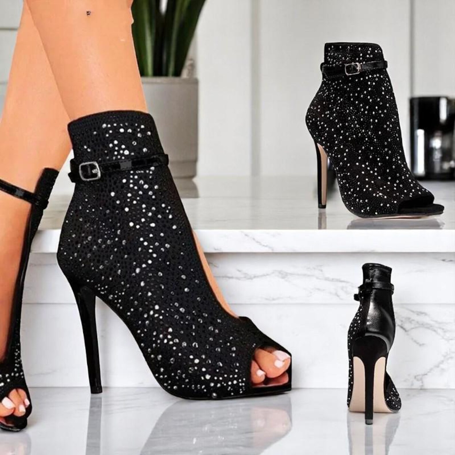 New Women's Crystal Sandals | Ankle Strap Buckle Transparent Heel Pumps ...
